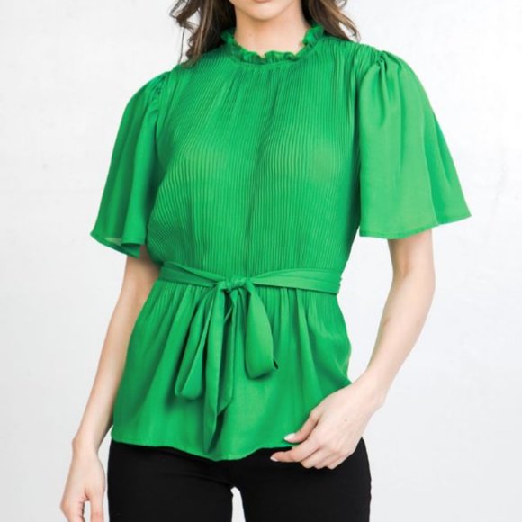 Jealous Tomato | Tops | Jealous Tomato High Ruffled Neckline Green ...